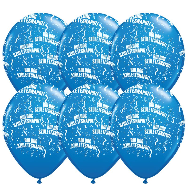 Boldog Születésnapot Sötét Kék Gumi (Latex) Lufi, 6 db, 28 cm