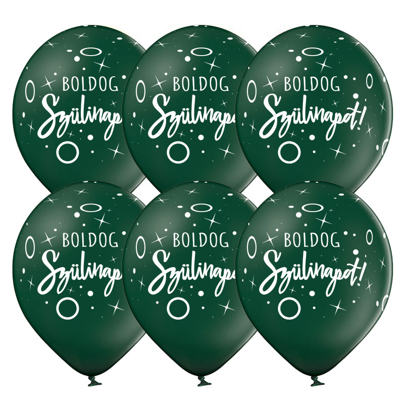Boldog Szülinapot Csillogás Sötét Zöld Lufi Kerek Latex Lufi 28 cm, 6db