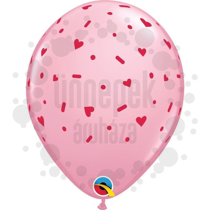 Apró Szivecske Mintás Fehér, Pink, Piros Lufi - 28 cm, 25 db